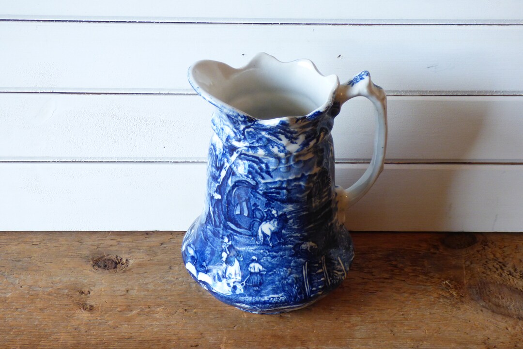 Old Foley James Kent Flow Blue From Hand Engraving Pitcher Farmhouse ...