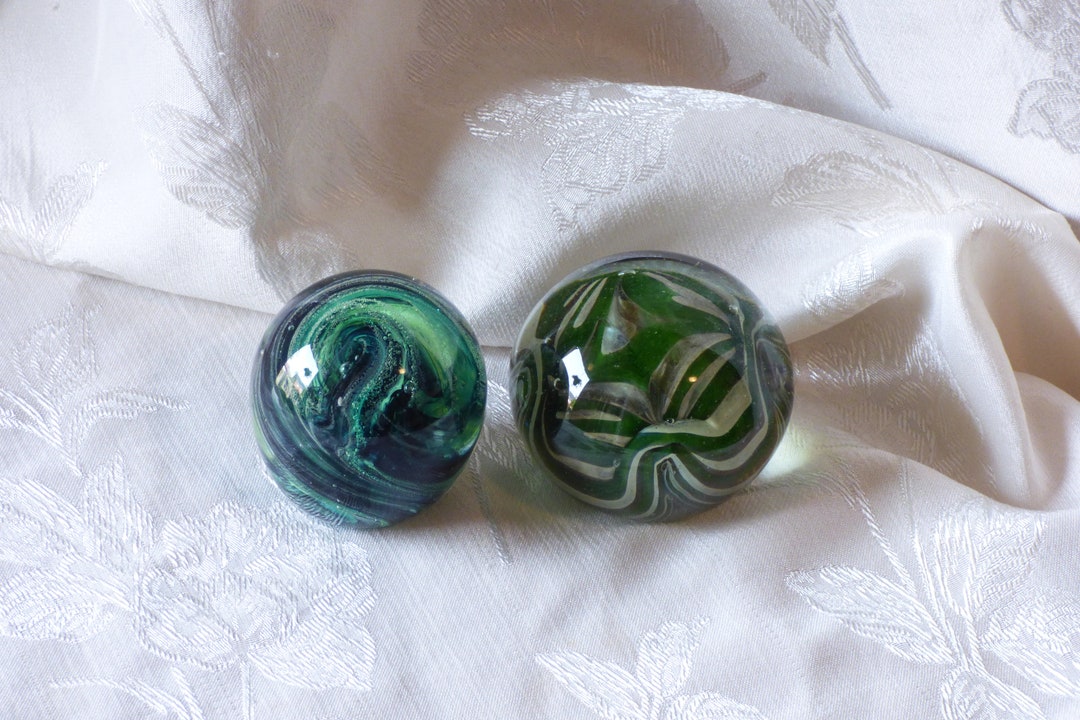 Set of 2 Green Swirl Art Glass Paperweights - Kerry Glass- Ireland - Etsy