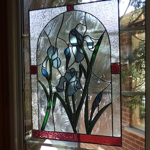 Lead Came Stained Glass Panel Suncatcher Stained Glass Iris Flowers ...