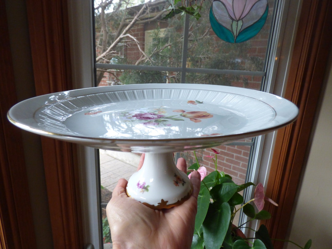 German - Reichenbach 10" Pedestal Cake Stand - Floral Spray - Etsy