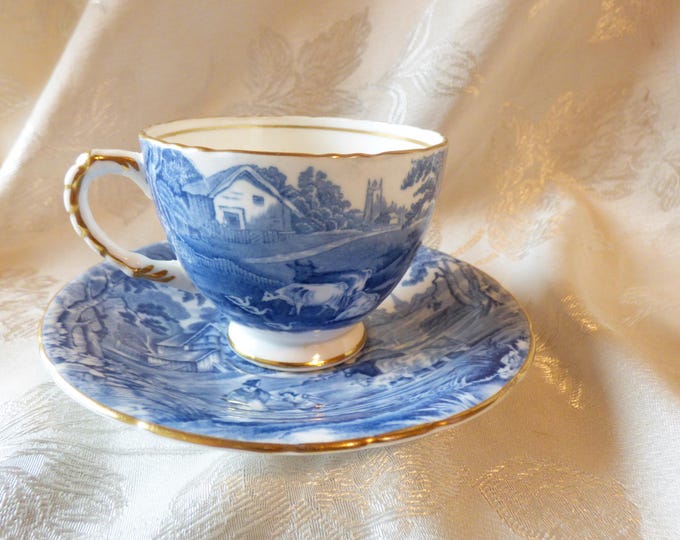 H & M Sutherland Blue Transferware Teacup - Rural Scenes - Made in ...
