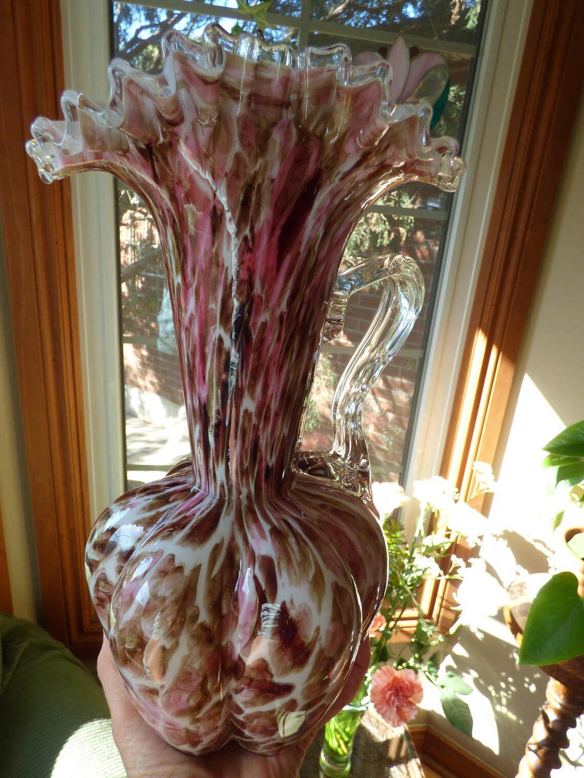 Rare Victorian White Cased Spatter Glass - Pitcher - Vase - Stevens ...