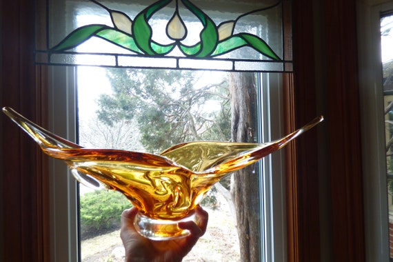 Edag Art Glass Centre Piece Free Flow Art Glass Amber | Etsy