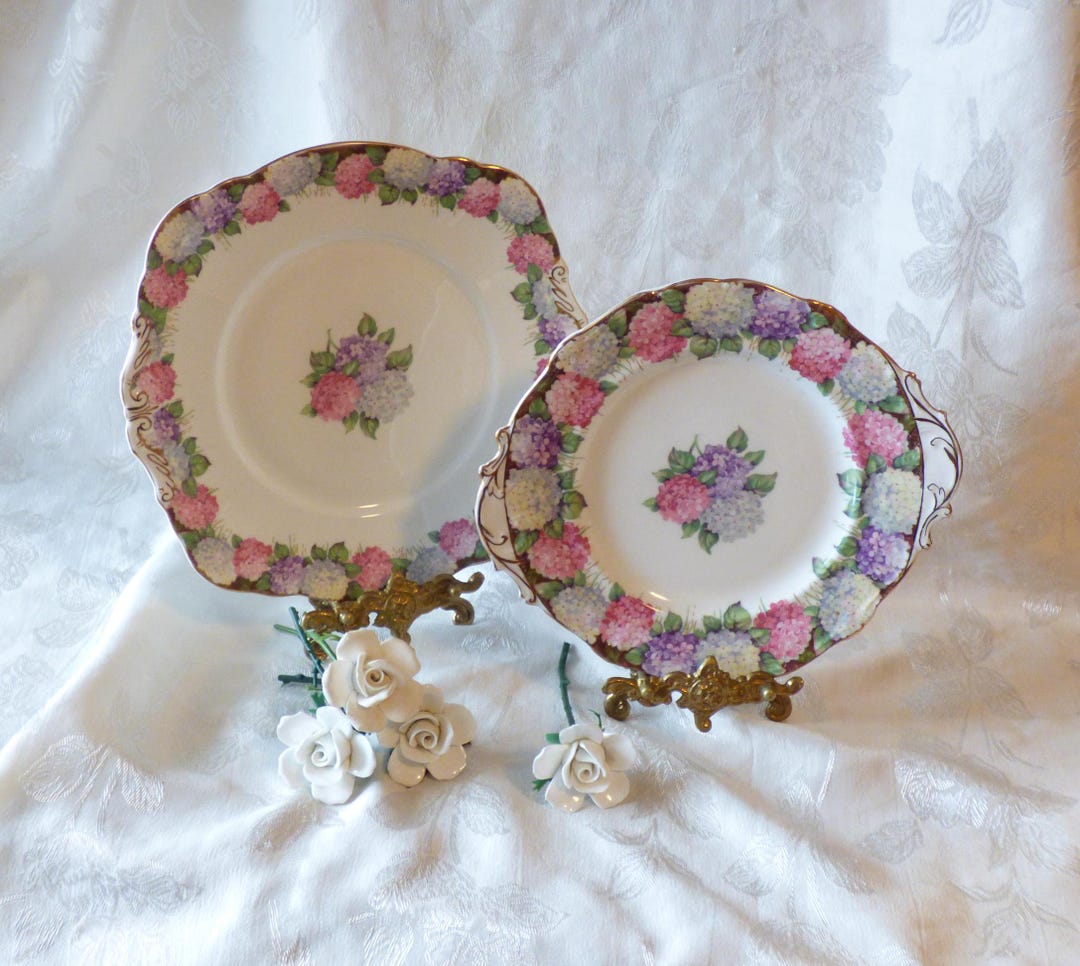 Paragon Double Warrant - Set of Two Cake Plates - Rare Hydrangeas ...