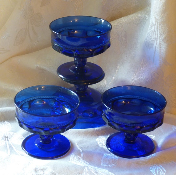 Cobalt King's Crown Thumbprint Set of 4 Sherbets - Etsy
