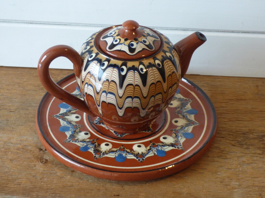 Bulgarian Troyan Redware Pottery - Personal Teapot and Trivet - Etsy