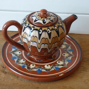 Bulgarian Troyan Redware Pottery - Personal Teapot and Trivet - Etsy