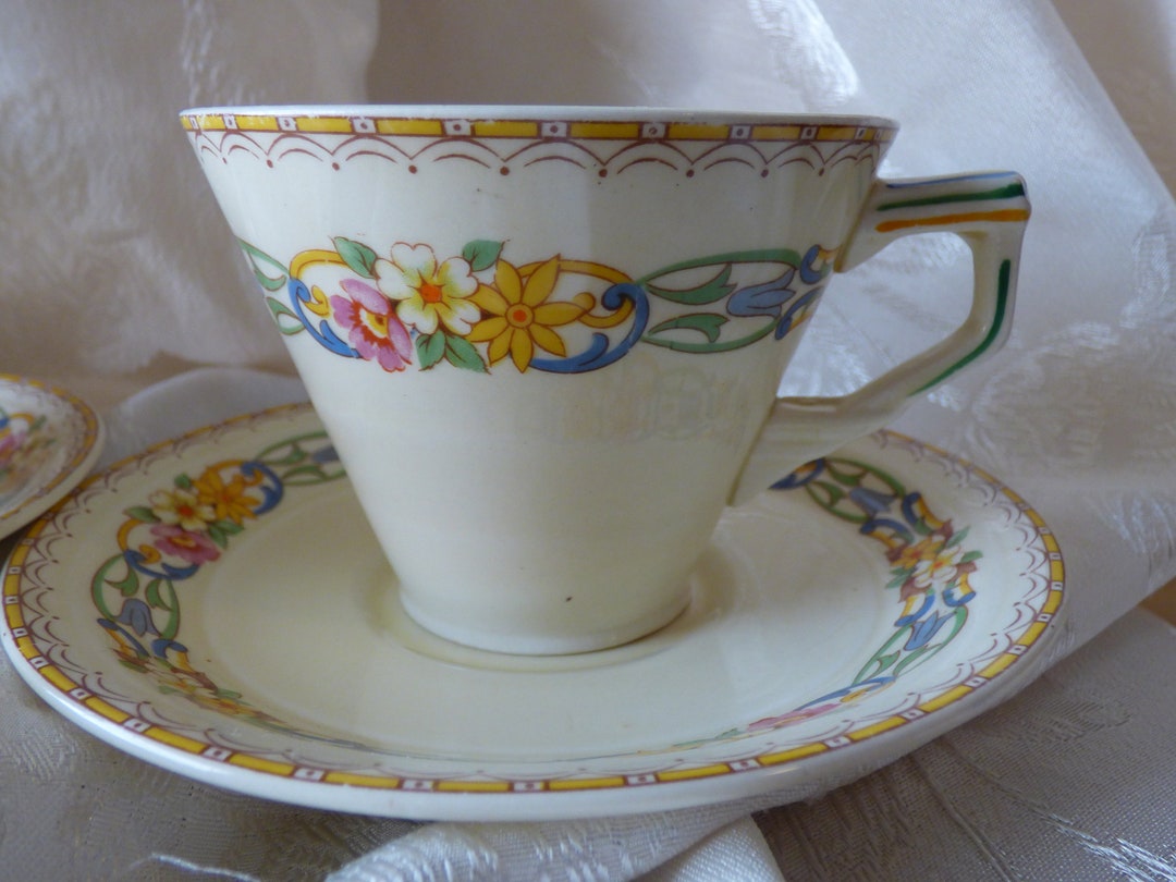 Pair Art Deco Grindley England Tea Cups and Saucers - Pattern "the ...