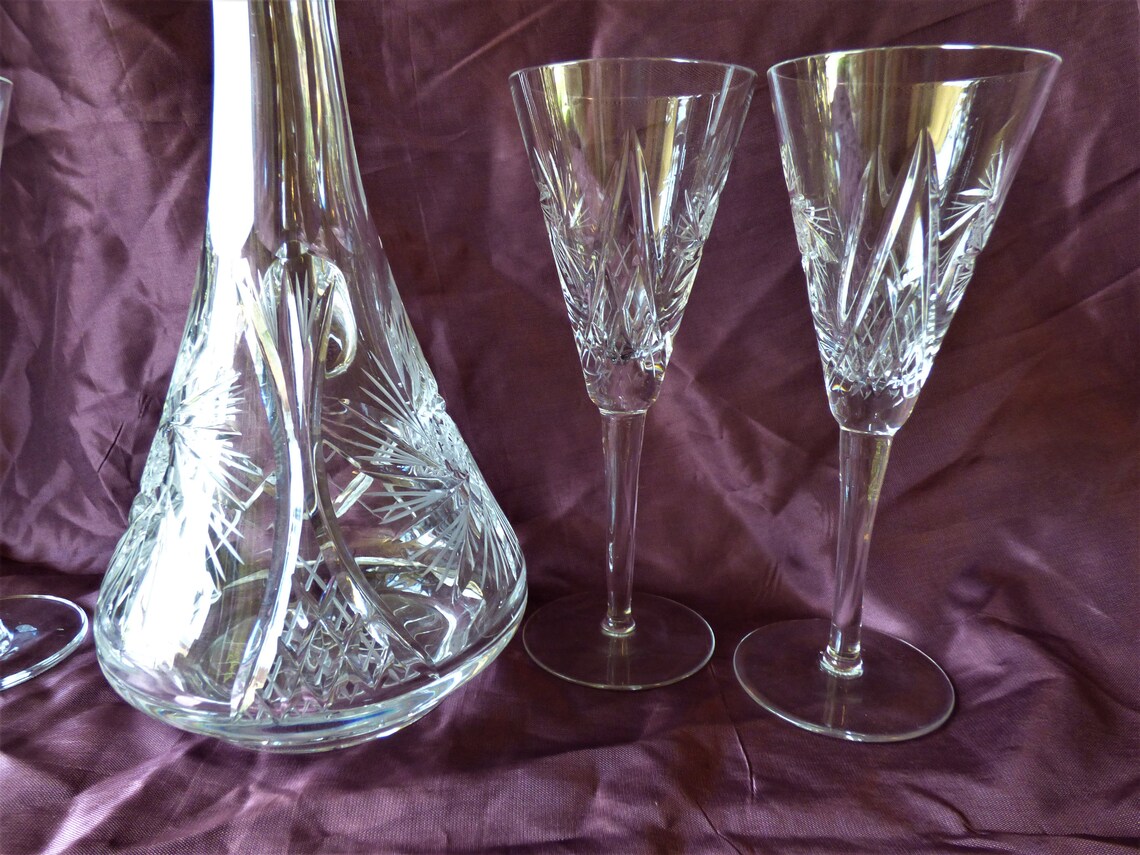 Bohemian Cut Pinwheel Crystal Decanter Set Pinwheel Crystal | Etsy