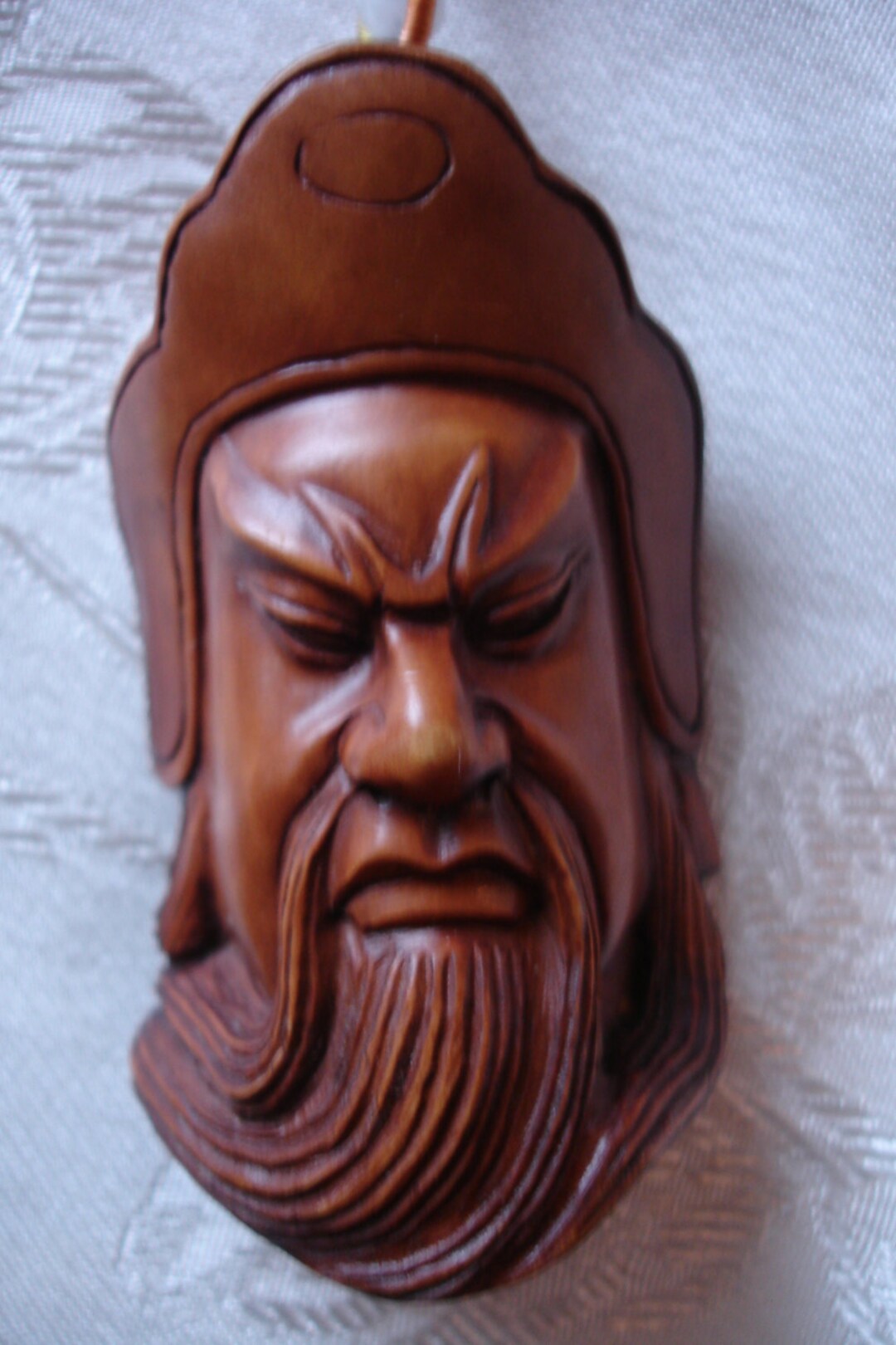 Vintage Hand Carved Japanese Netsuke Fob Boxwood Warrior Mask Scroll ...