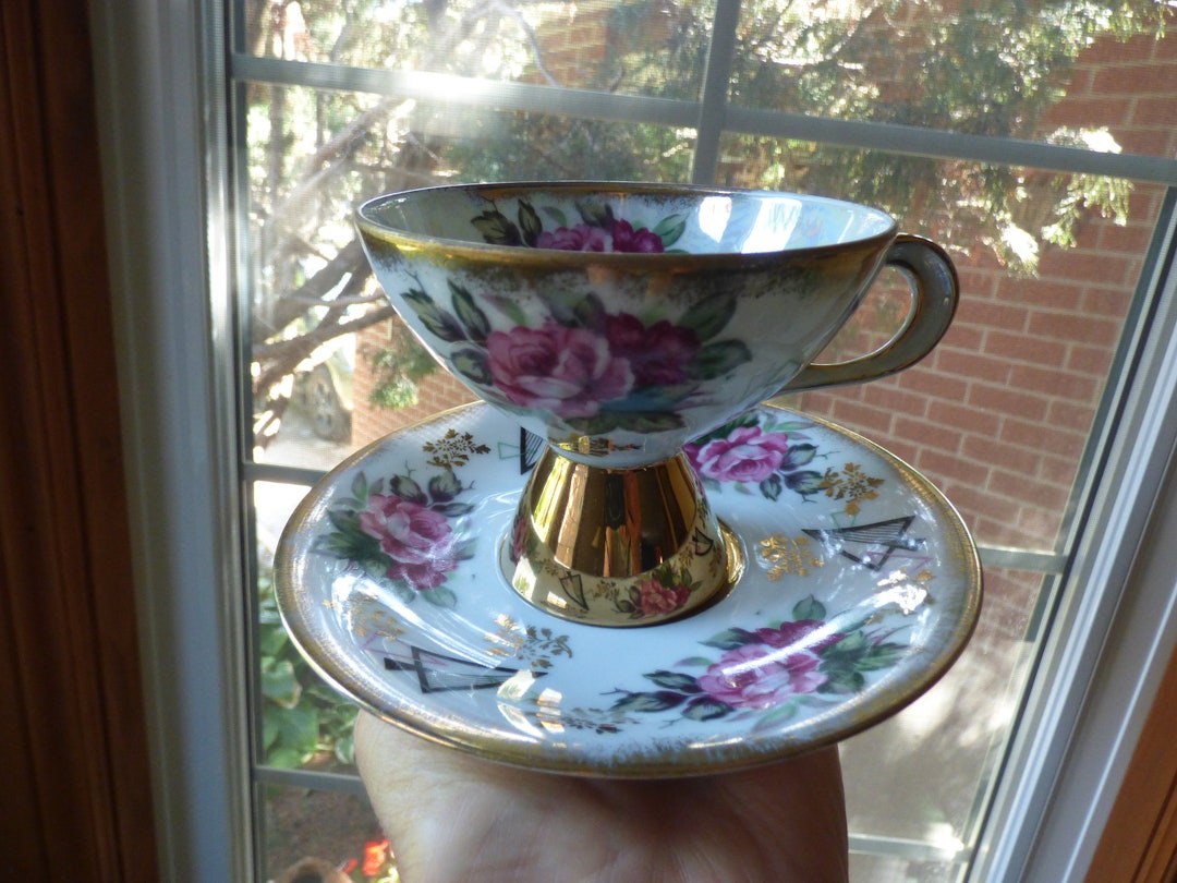 Castle China Japan - Tall Gold Footed Lusterware Tea Cup - Roses ...