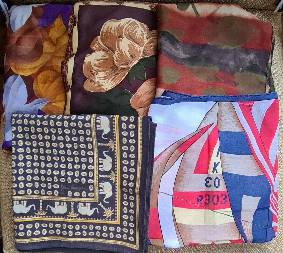 Vintage Scarves 1980s 90s Select a Favourite Satin, Cotton Floral ...
