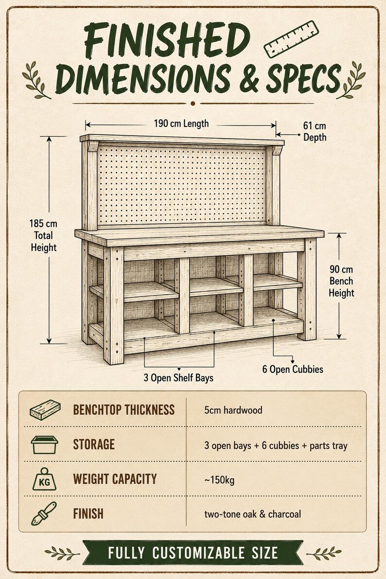 Garage Workbench Plans PDF, DIY Wood Workbench Pattern, Open Shelf ...