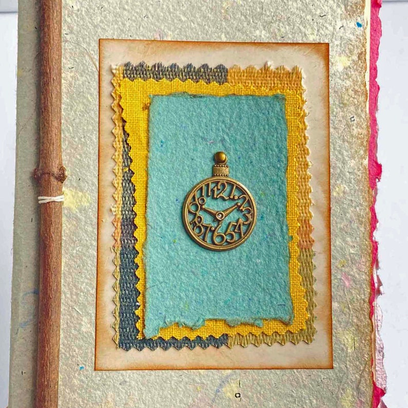 Art Journal With Handmade Paper Cover, Vintage Looking Clock on Cover ...