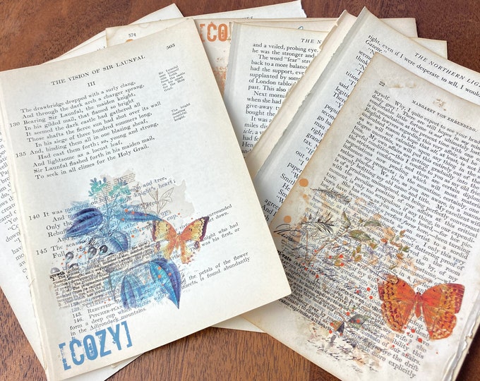 Vintage Book Pages With Flowers and Butterflies, Junk Journal Ephemera ...