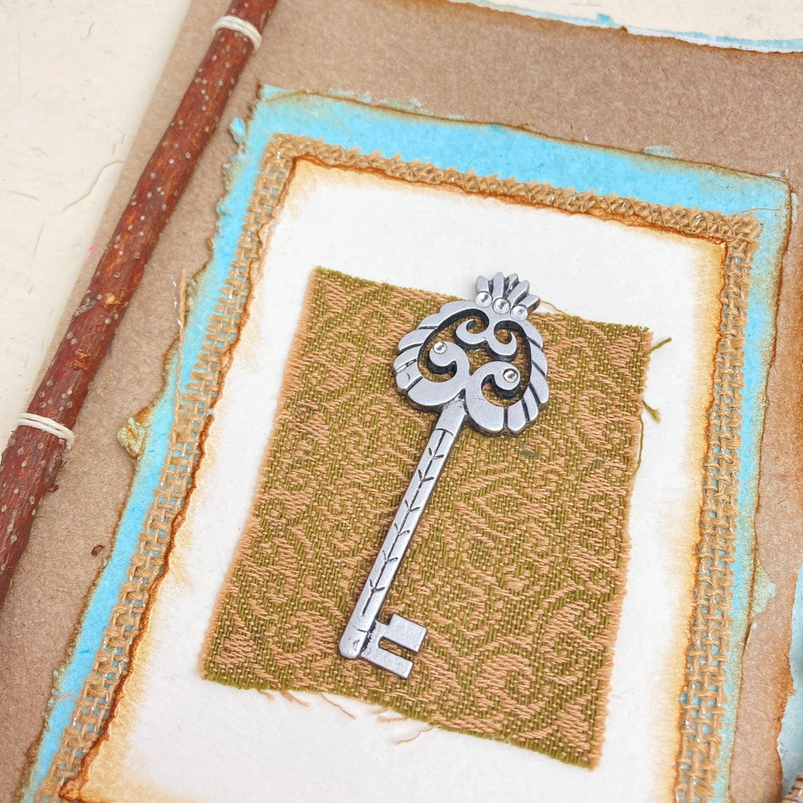 Art Journal With Handmade Paper Cover, Key Embellishment on Cover ...