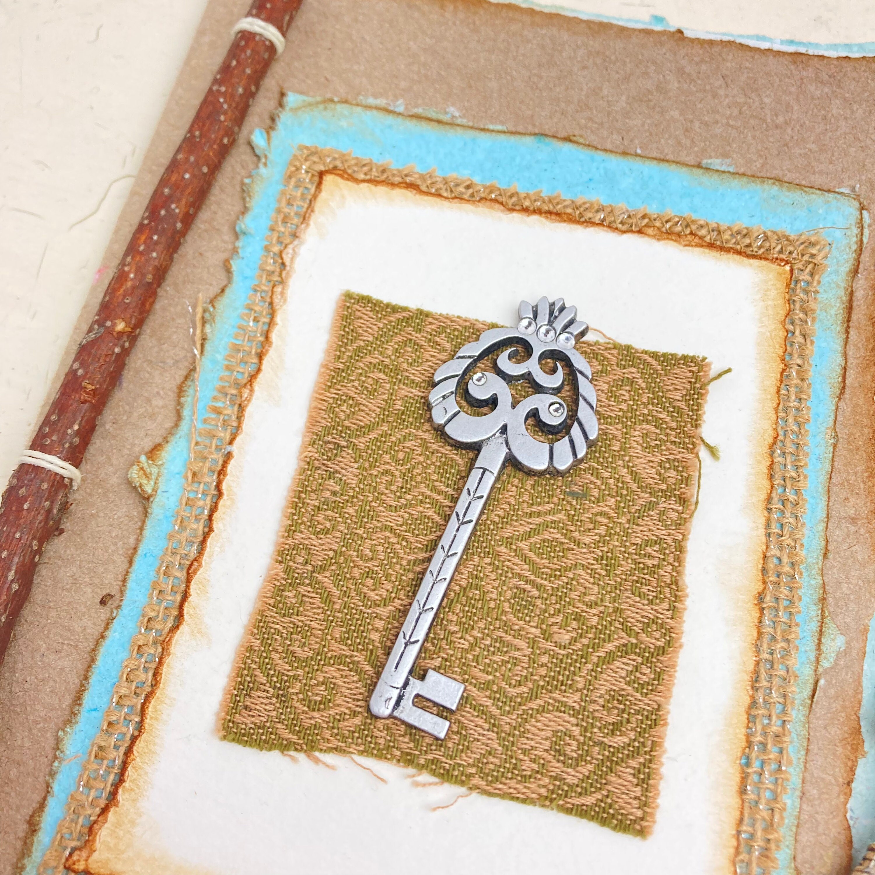Art Journal With Handmade Paper Cover, Key Embellishment on Cover ...