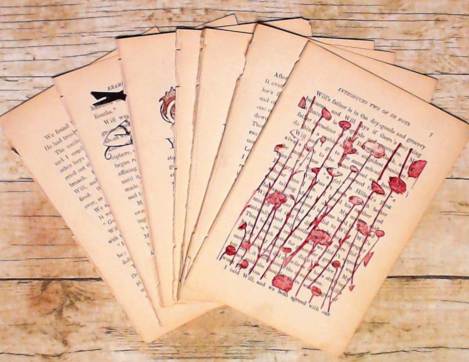 Vintage Book Pages With Stamped Images Junk Journal Mixed - Etsy