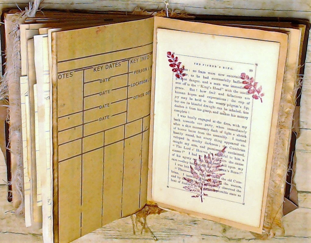 Vintage Book Pages Stamped With Fall Leaves Junk Journal - Etsy