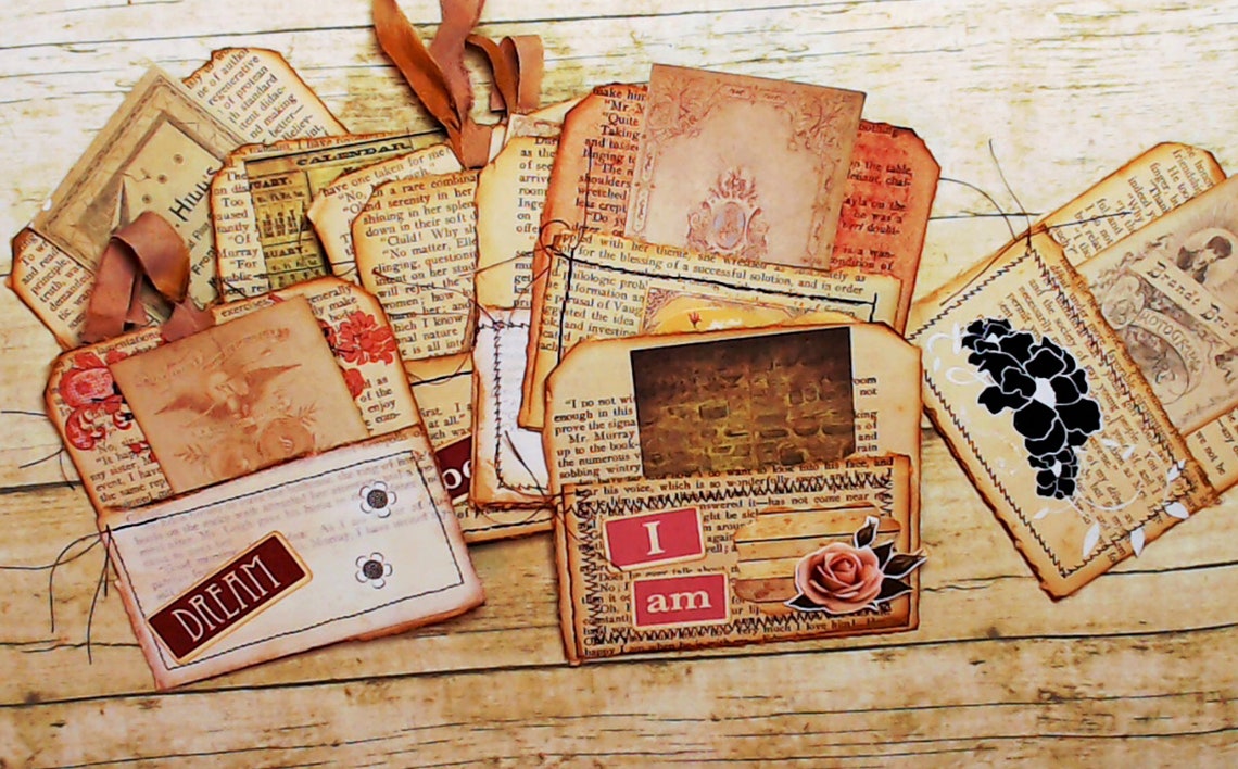 Library Pockets From Vintage Book Pages, Junk Journal Ephemera Kit ...