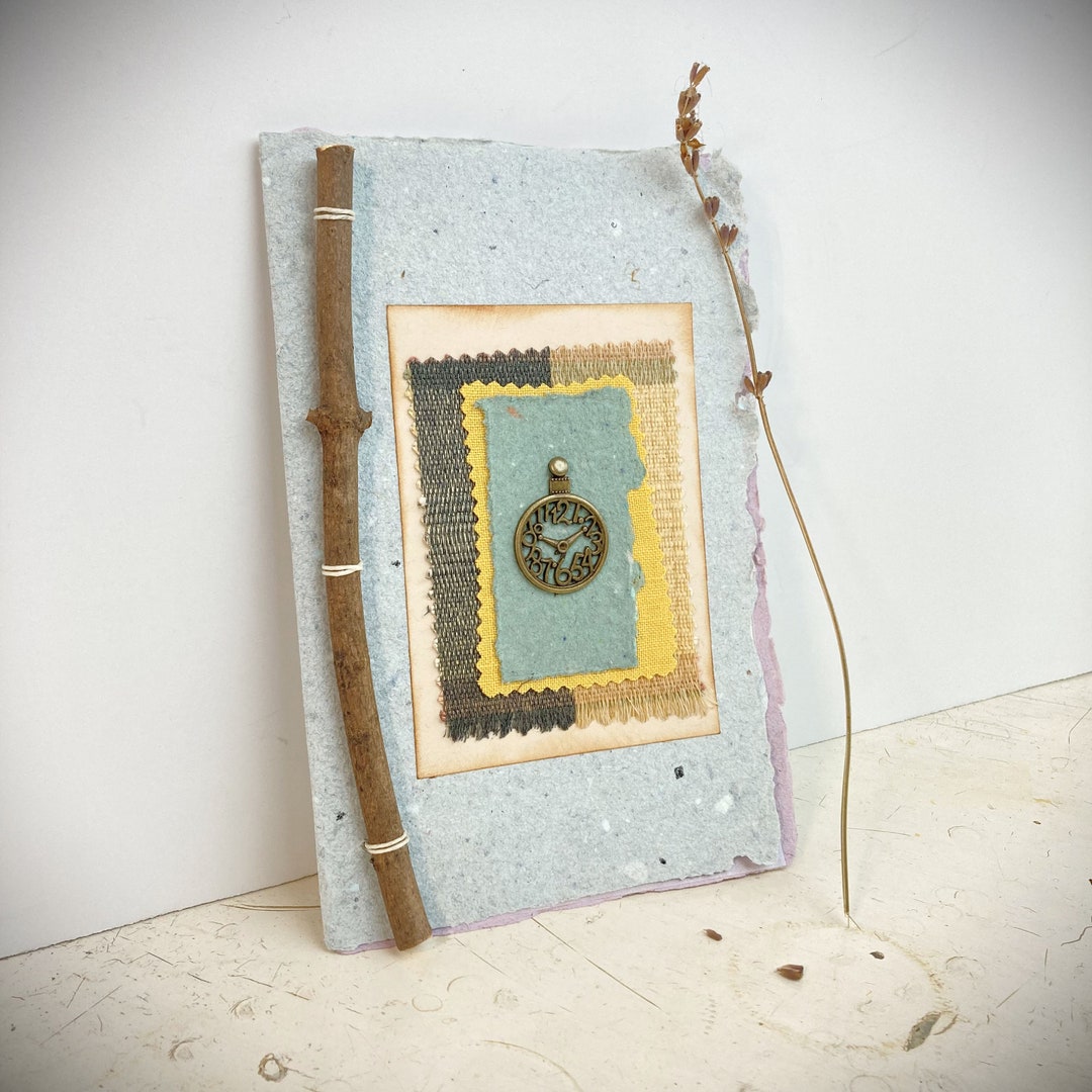 Art Journal With Handmade Paper Cover, Vintage Looking Clock on Cover ...