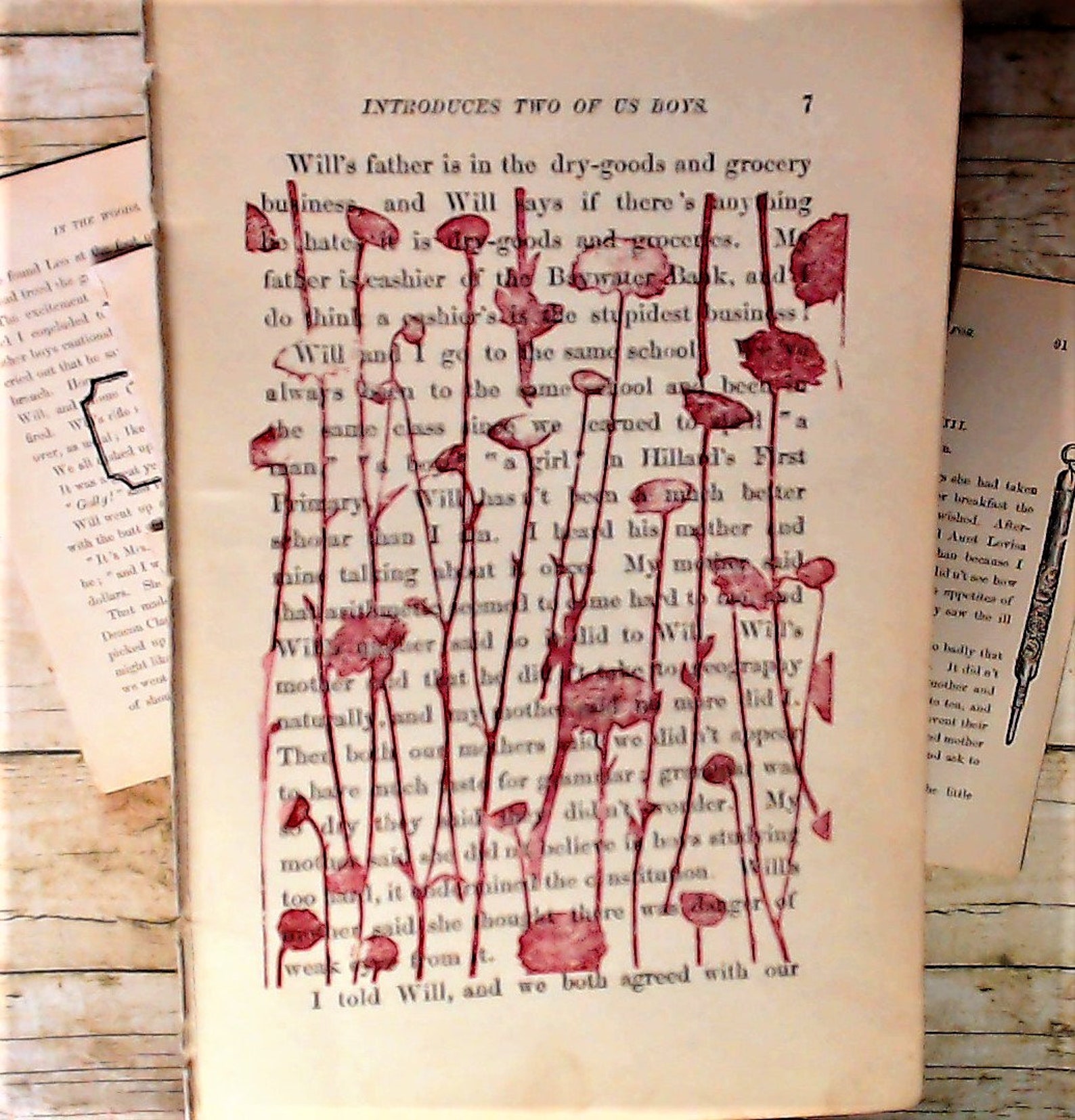Vintage Book Pages With Stamped Images, Junk Journal, Mixed Media ...