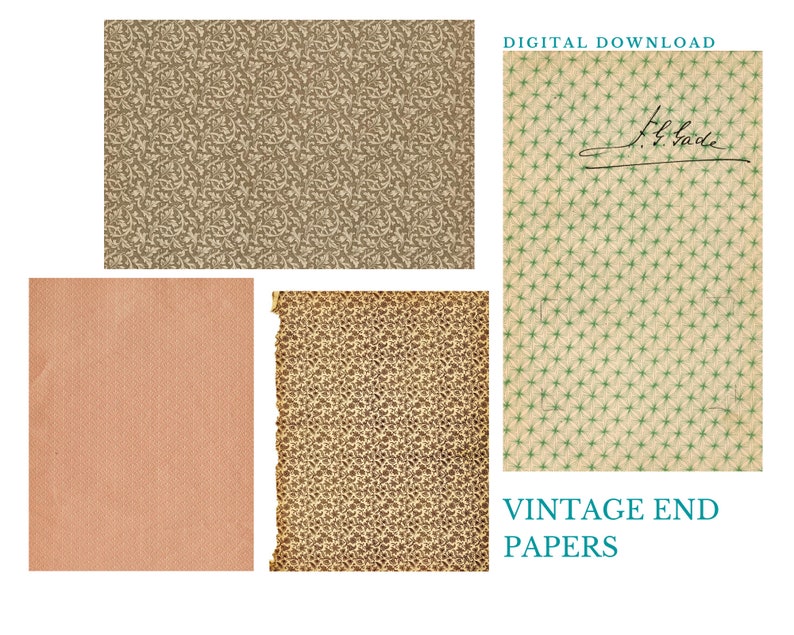 Vintage End Papers, Kit 1, Junk Journal Pages, Book Making Supplies ...