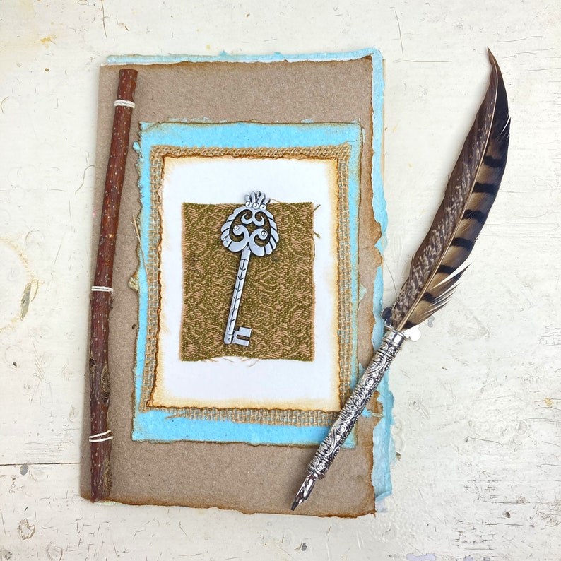 Art Journal With Handmade Paper Cover, Key Embellishment on Cover ...
