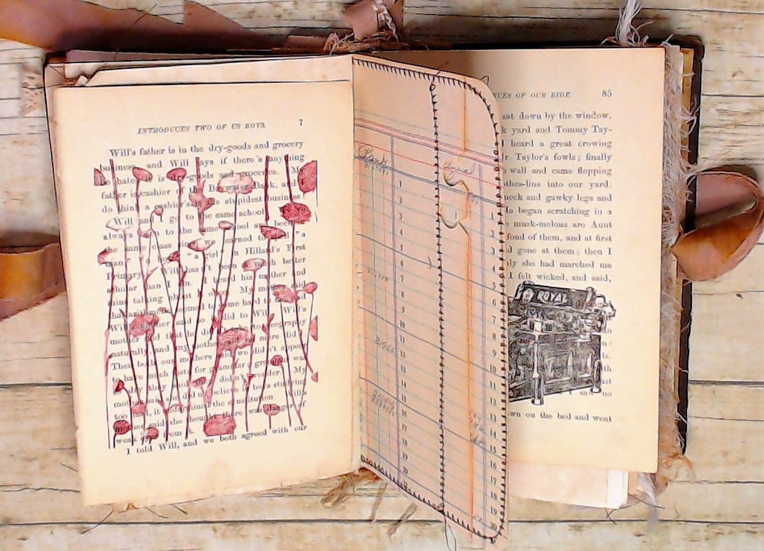 Vintage Book Pages With Stamped Images, Junk Journal, Mixed Media ...