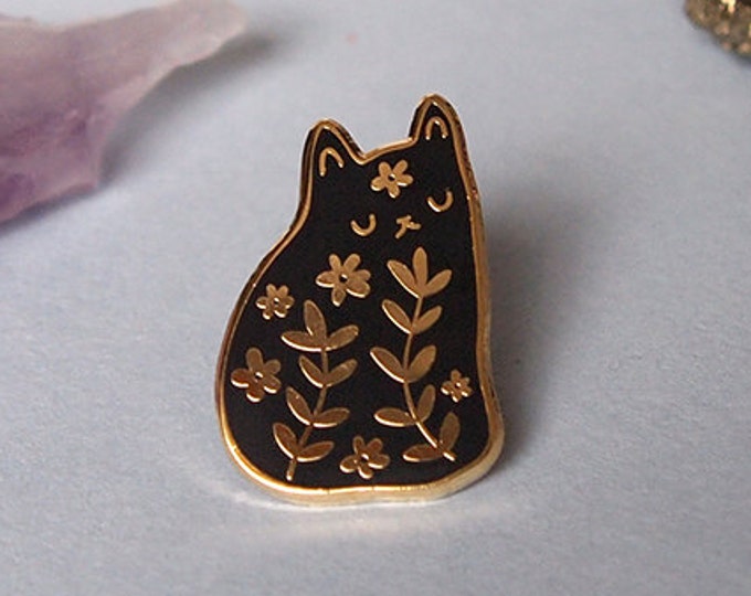 Floral Cat Enamel Pin Badge - Etsy