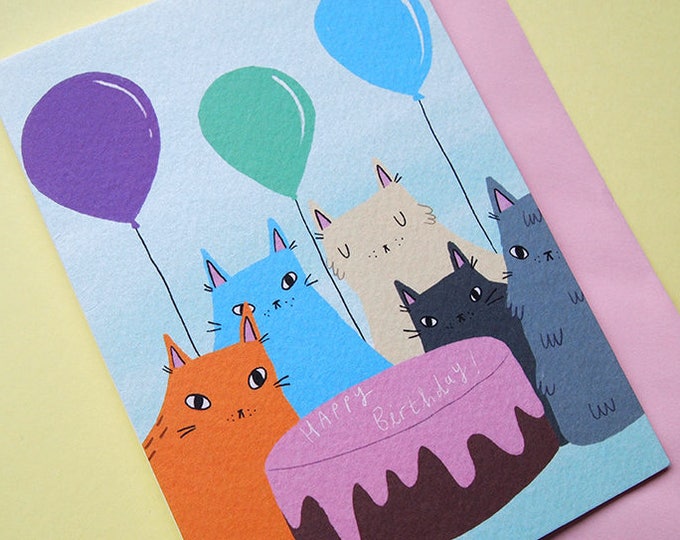 Cats and Cake Birthday Card - Etsy