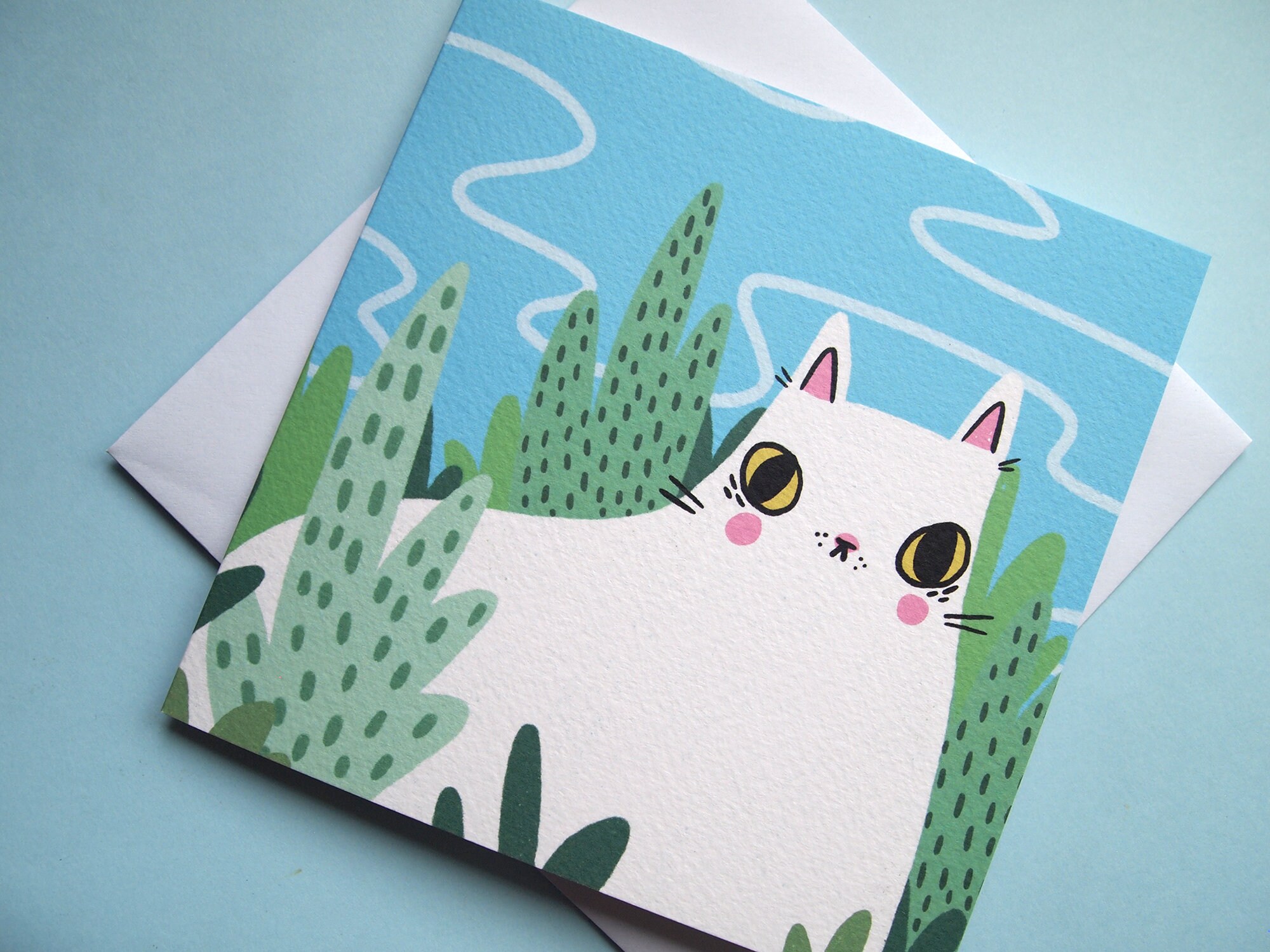 White cat blank greetings card | Etsy