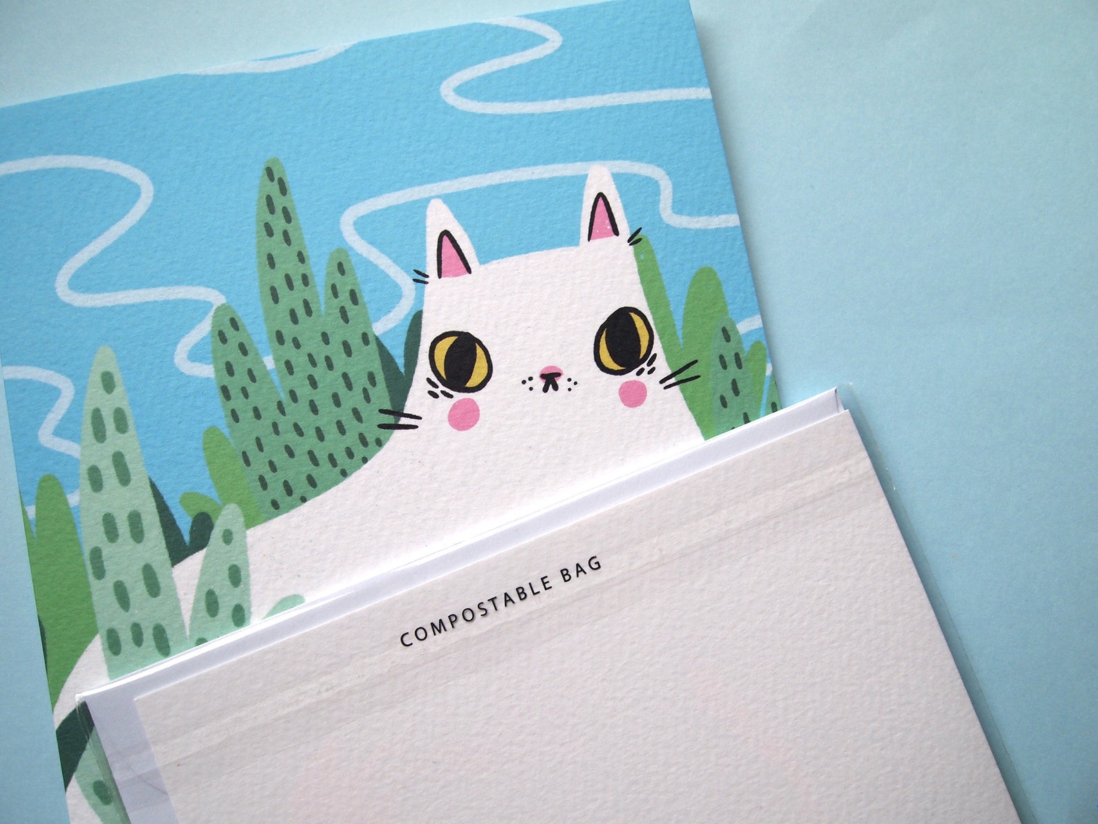 White cat blank greetings card | Etsy