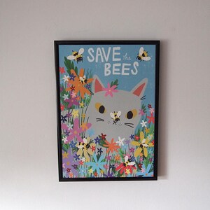 Save the Bees Cat Art Print - Etsy