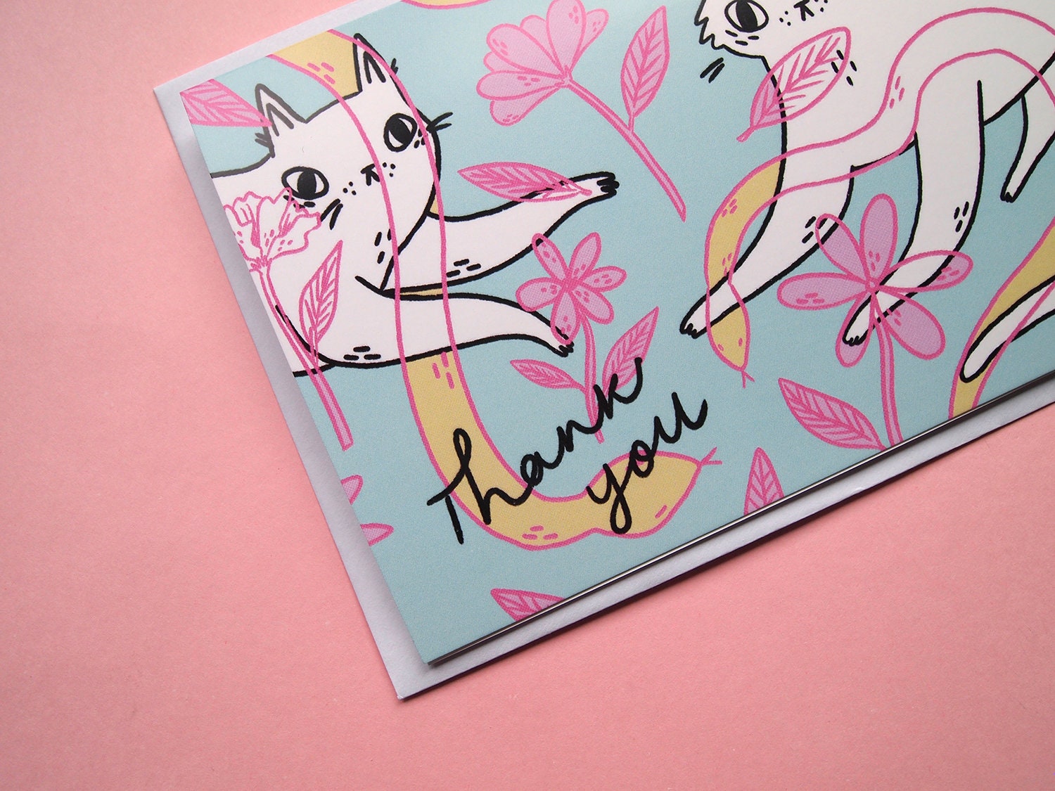 Cat Thank You Card - Etsy