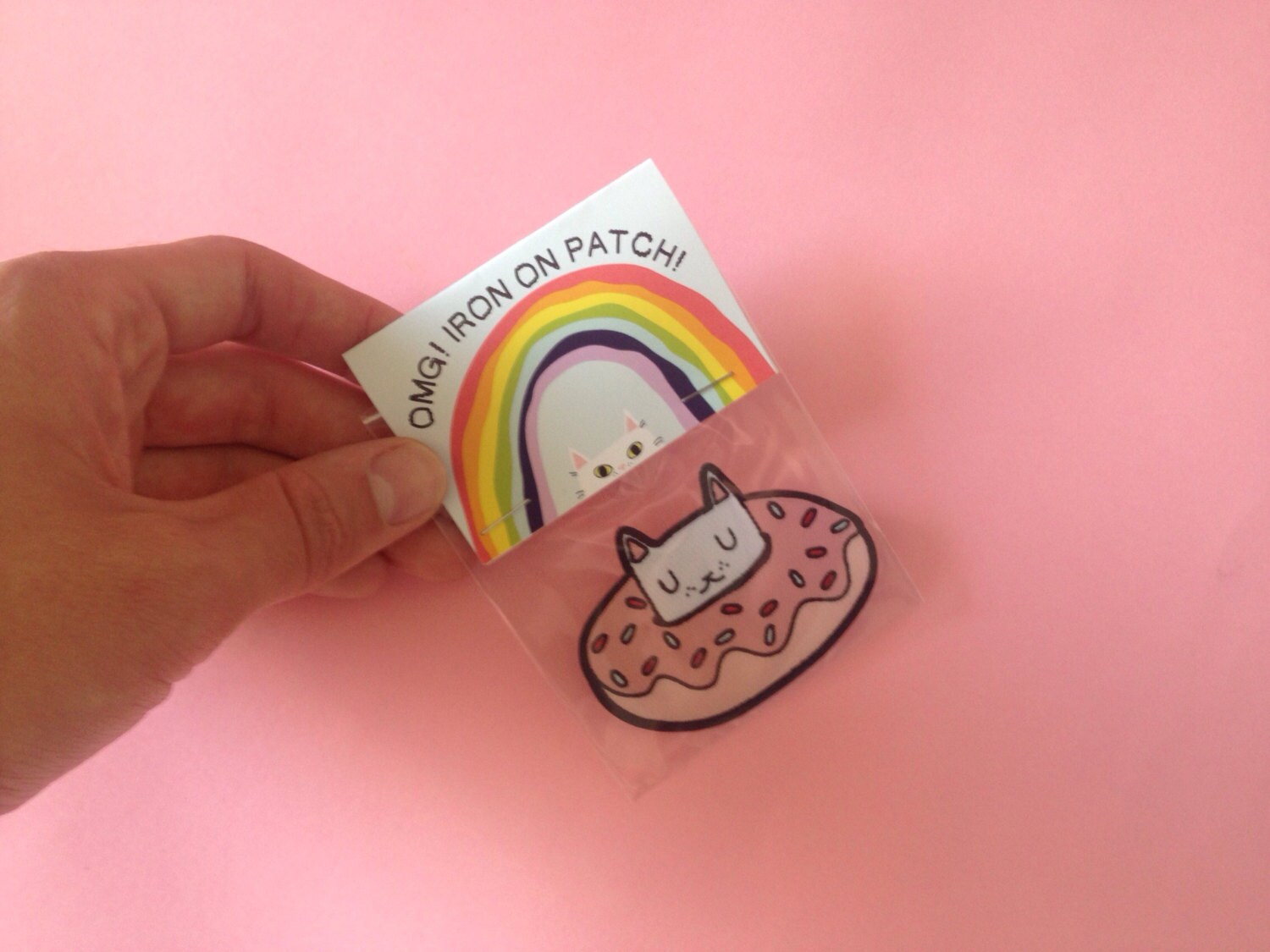 Donut cat woven iron-on patch | Etsy