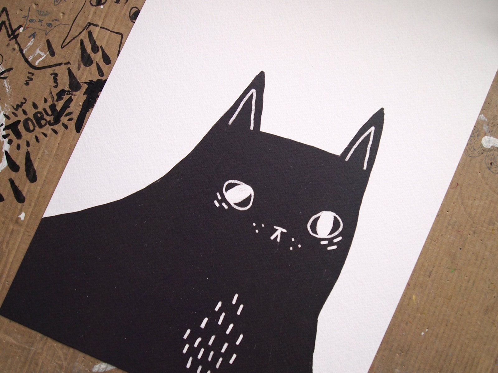 Monochrome Cat Art Print - Etsy