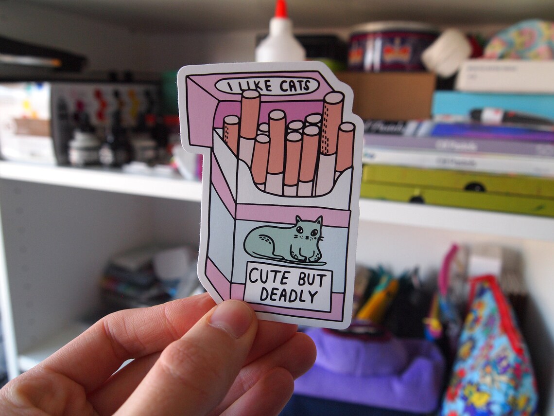Cute but Deadly Cat Themed Cigarette Packet Vinyl Stickers - Etsy