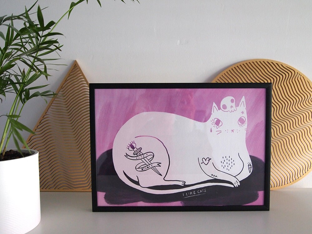 Tattoo Cat A4 art print | Etsy