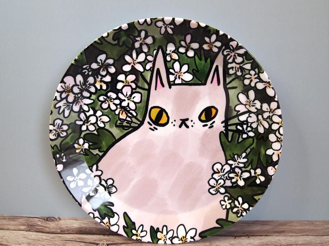 Illustrated Cat Picnic Plate, Cat Plate, Plastic Picnic Plate, Party ...