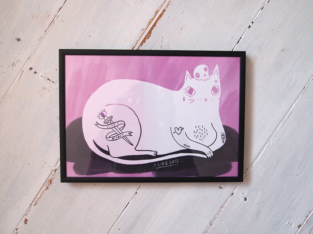 Tattoo Cat A4 art print | Etsy