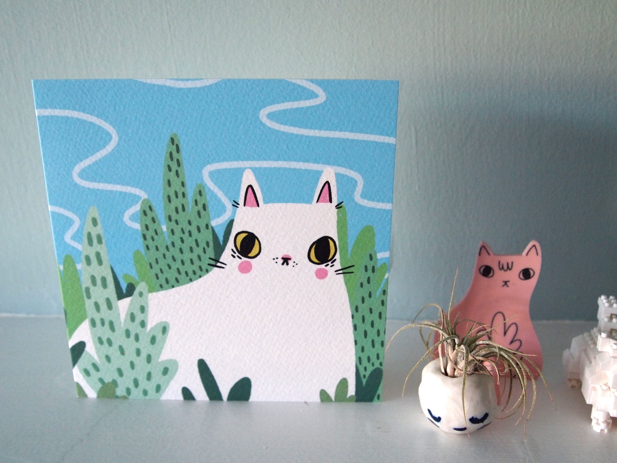 White cat blank greetings card | Etsy