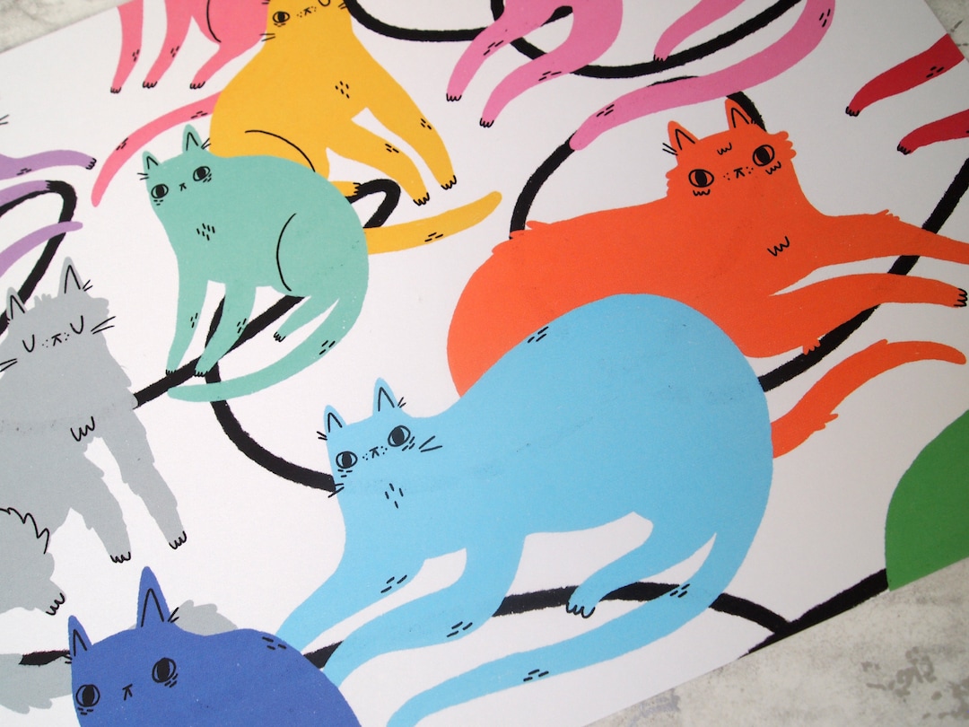 Colourful Cats A4 Illustrated Art Print - Etsy