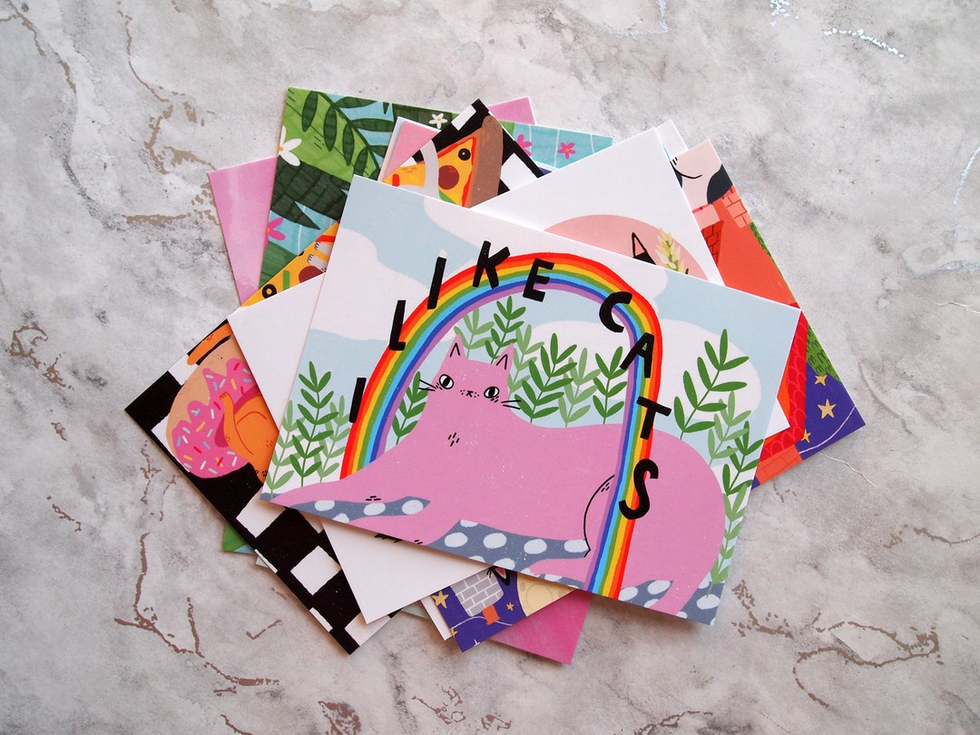 Set of 10 Illustrated Cat Postcards - Etsy