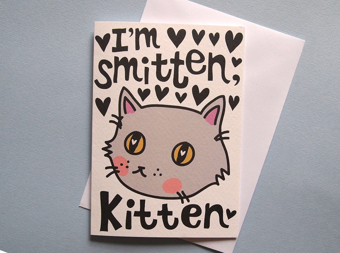 Cat Valentine's Day Card, Smitten Kitten, Romantic Cat Card ...