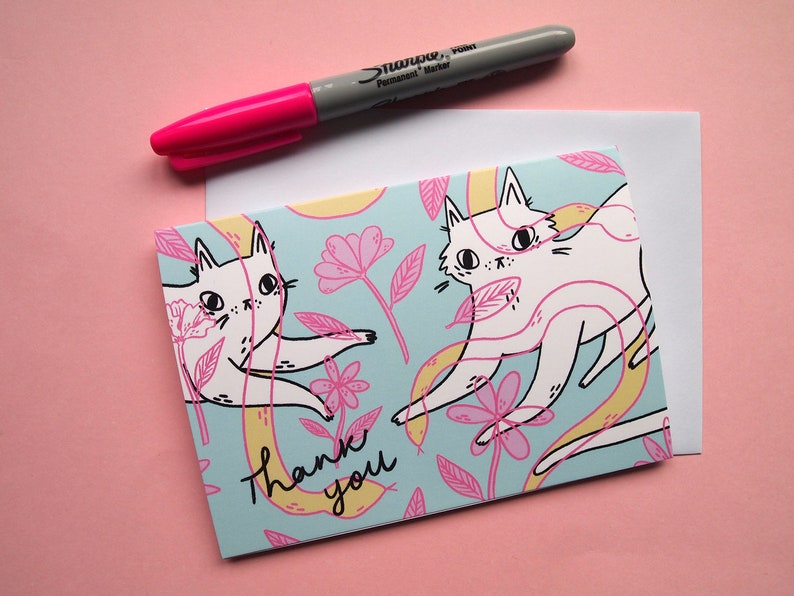Cat Thank You Card | Etsy