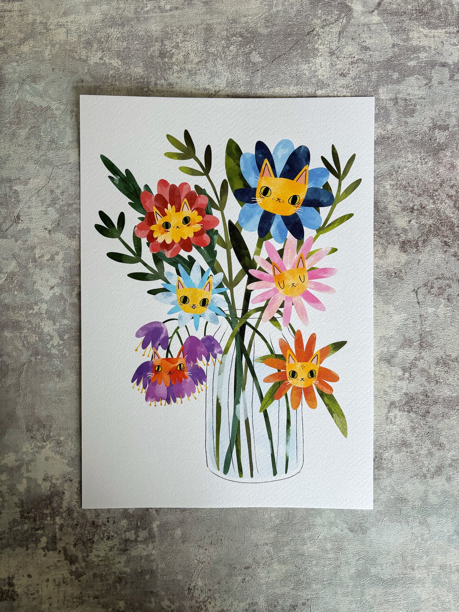 Flower Cats Art Print, A4 Print, Cats and Flowers - Etsy