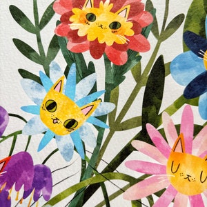 Flower Cats Art Print, A4 Print, Cats and Flowers - Etsy