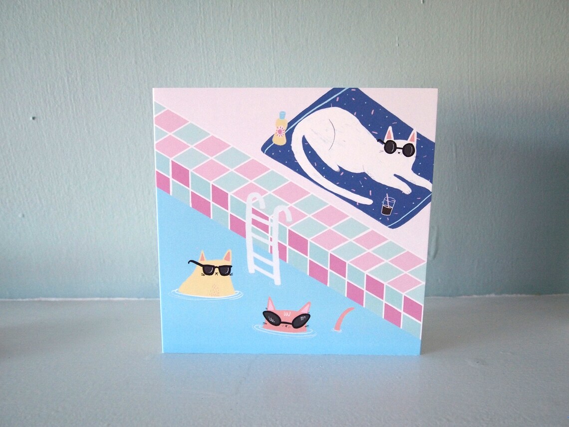 Illustrated Cat Greetings Card - Etsy