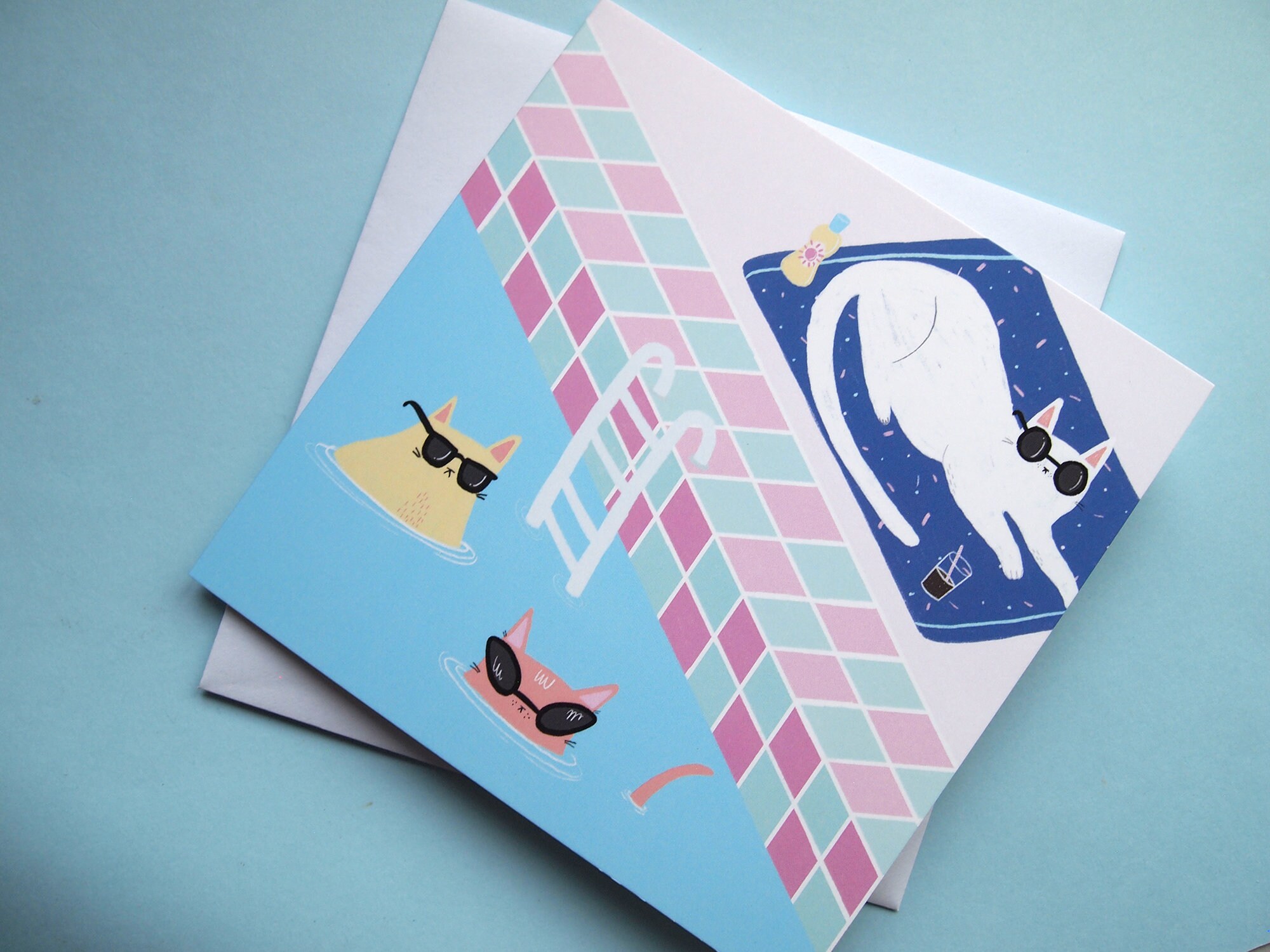 Illustrated cat greetings card | Etsy